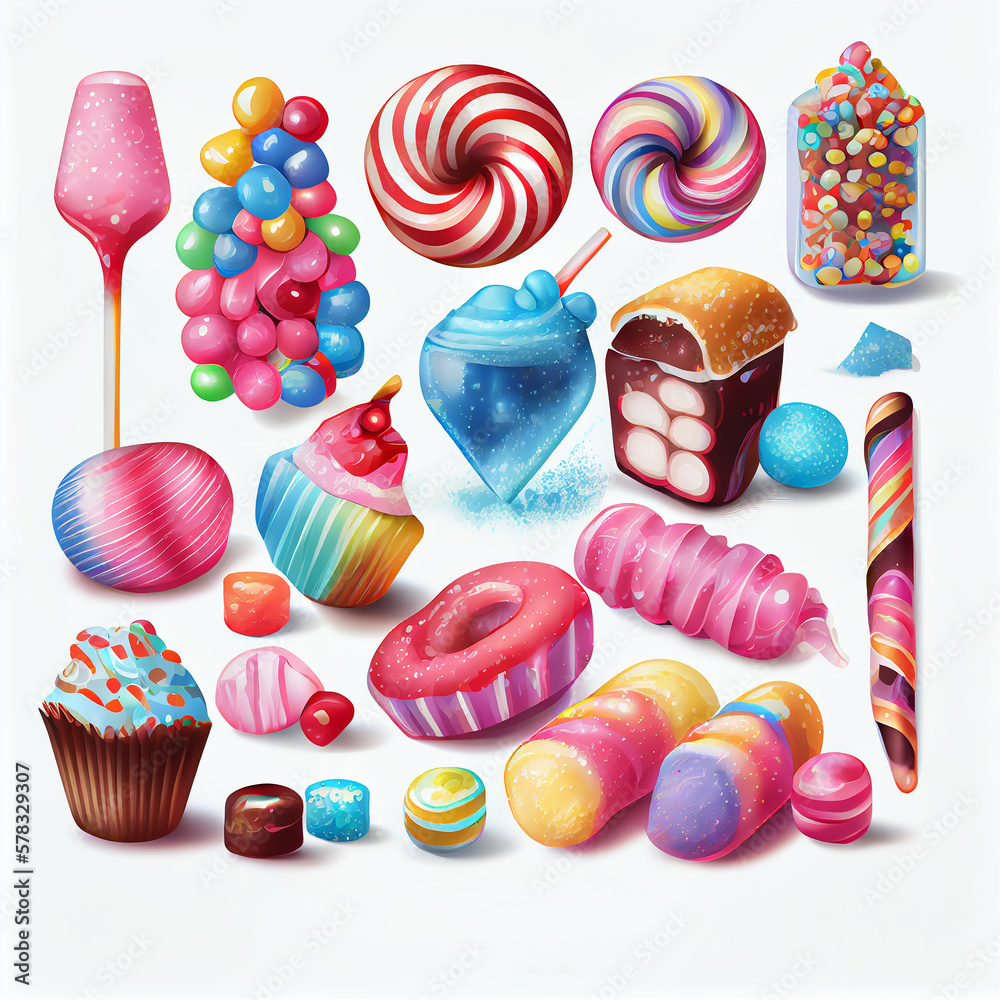 Watercolor colorful candy clip art set isolated on white background ...