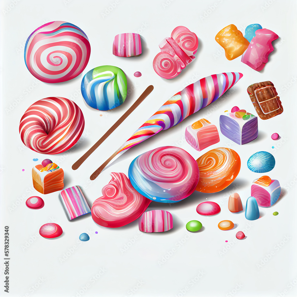 ภาพประกอบสต็อก Watercolor colorful candy clip art set isolated on white ...