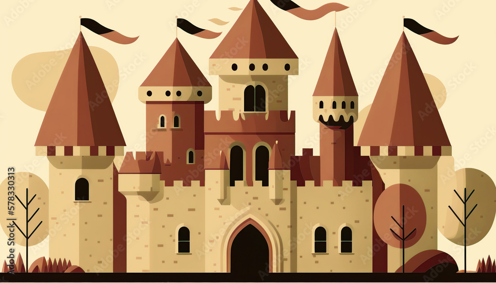 Cartoon Palace With Towers aI generated Stock Illustration | Adobe Stock