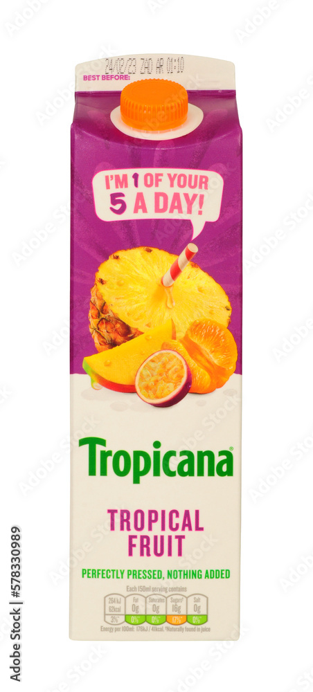 Tropicana tropical fruit juice drink in a 850ml carton Stock Photo ...