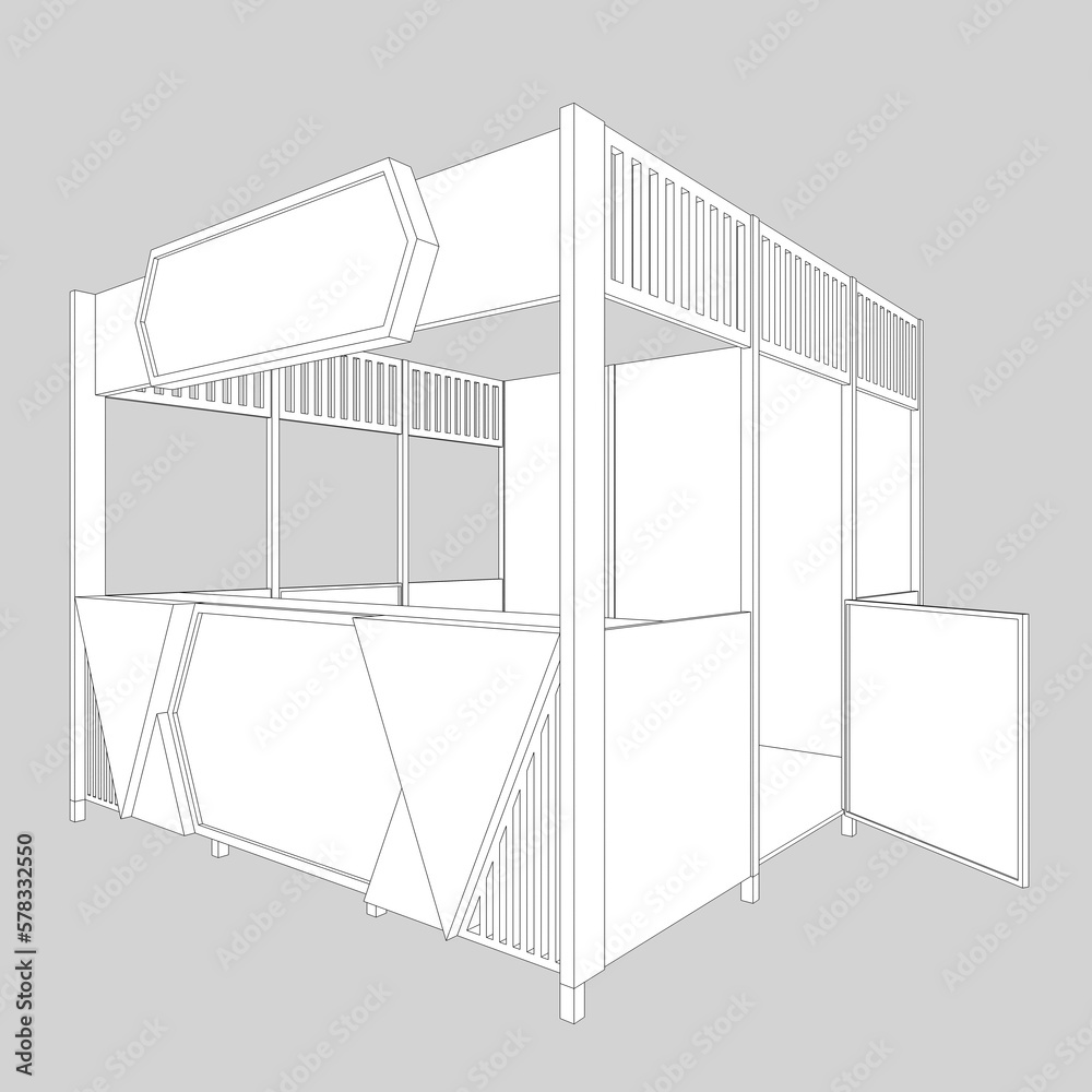 3d illustration stand booth food stall registration information with ...