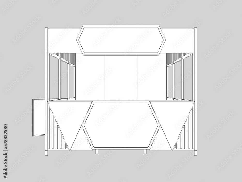 3d illustration stand booth food stall registration information with ...