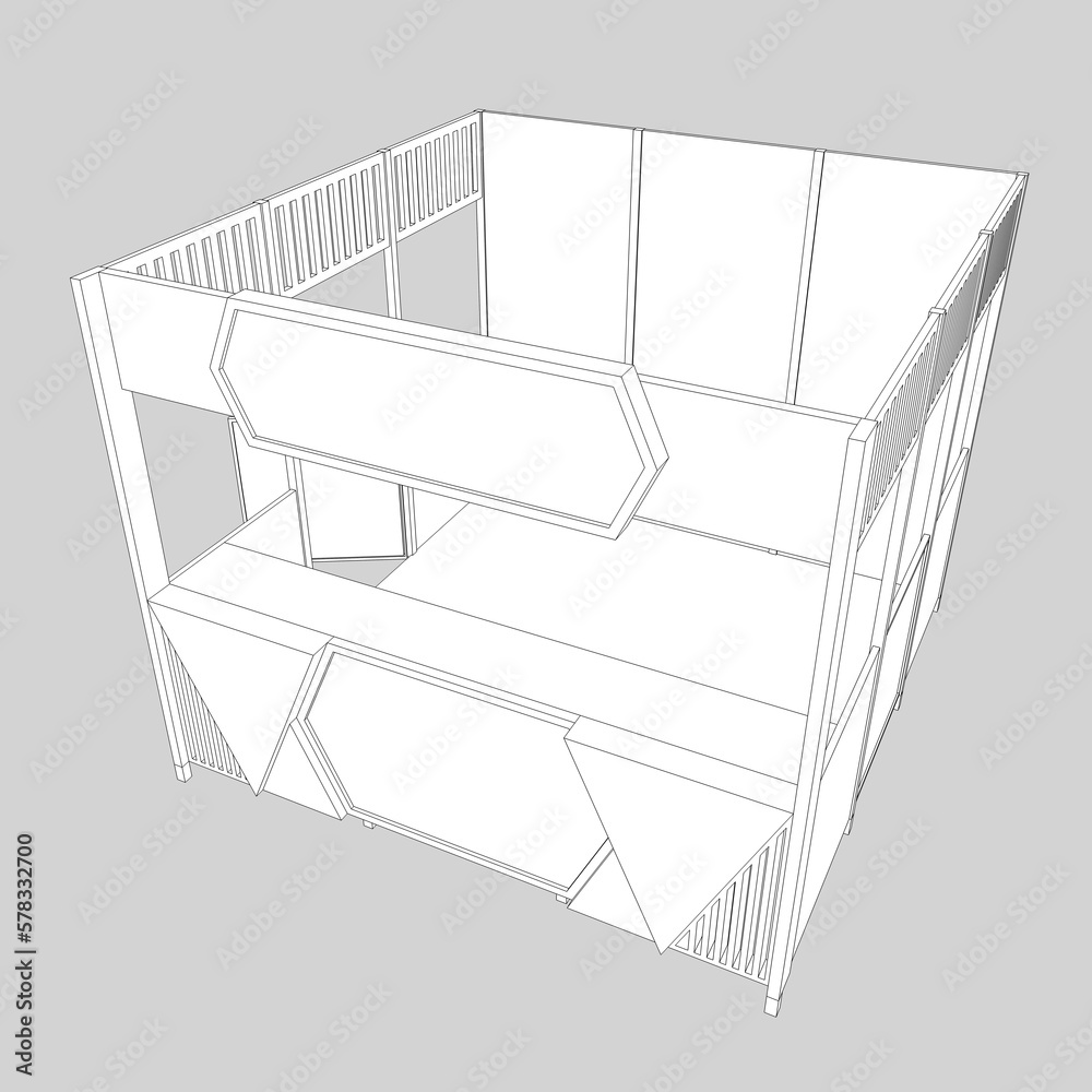 3d illustration stand booth food stall registration information with ...