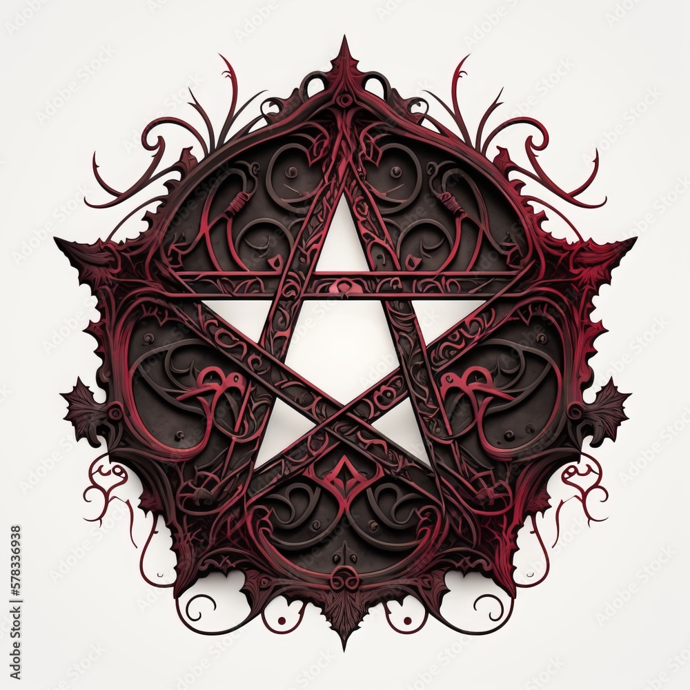 Illustration of a gothic pentagram, black and dark red pallet, gothic ...