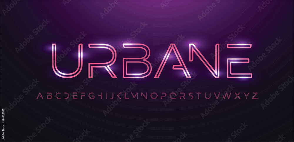 Vetor de Urbane font alphabet letters outline linear contour typography techno digital ...