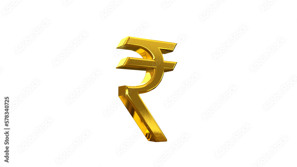 Golden Indian rupee sign isolated on white background 3d render. Golden ...
