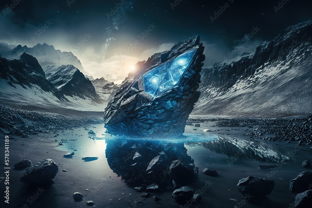 Epic crashed spaceship sticking out of glacial landscape Generative AI Stock-Illustration ...