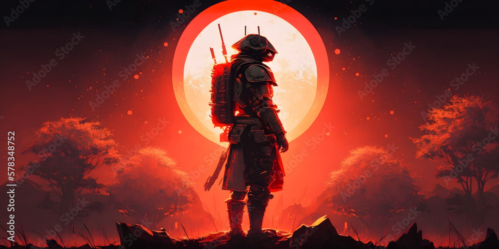 Full body portrait, a Samurai Imperial Heraldic Shadow trooper on a ...