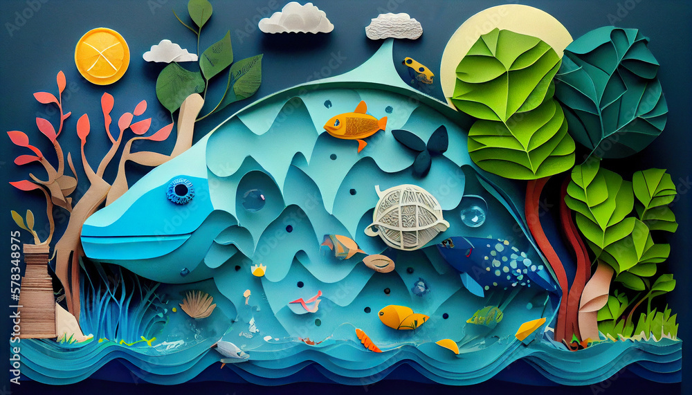 Paper art , Saving world Environment day, Ecology water day ...