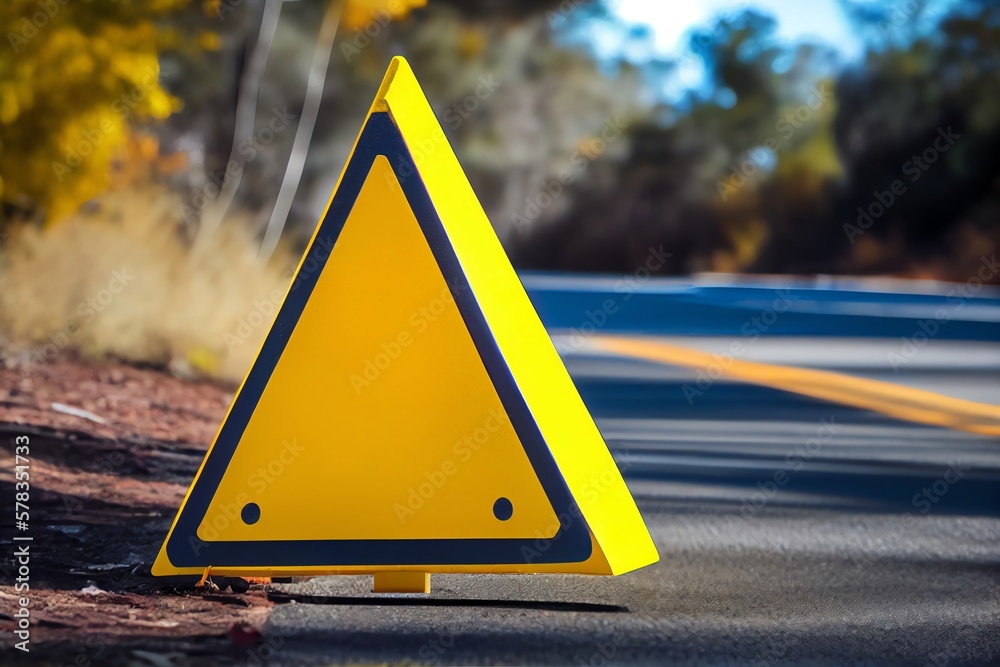 A Blank Triangle Traffic Safety Sign In Reflective Yellow Color Is ...