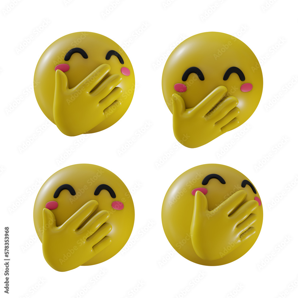 3d rendering emoji role face with hand over mouth suppressing deceitful ...