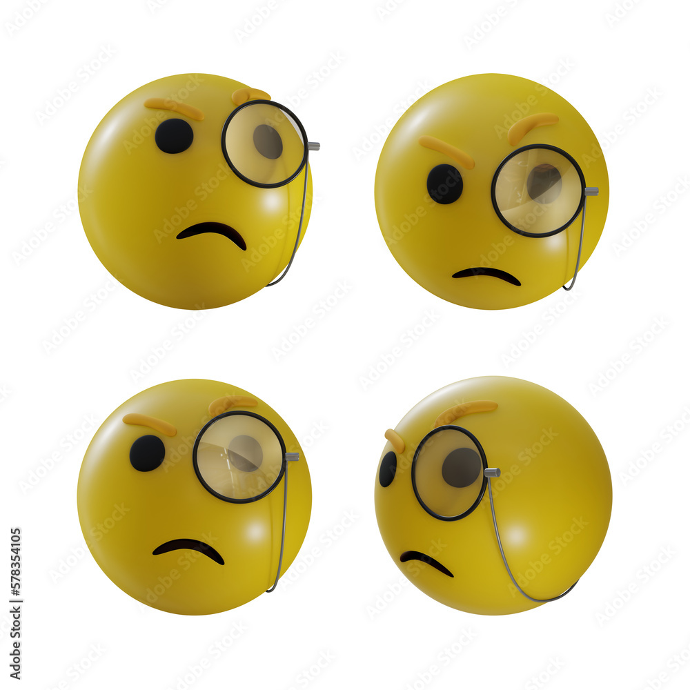 3d rendering emoji role face with monocle lenses glasses need ...