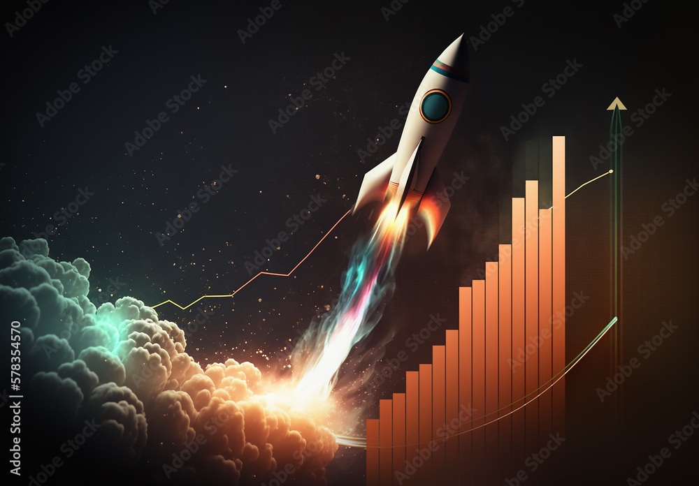 Growth concept with a chart and a rocket flying up. Generative ai Stock ...