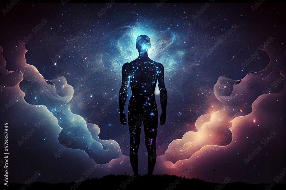 Photo & Art Print Astral Body Silhouette With Abstract Space Background ...
