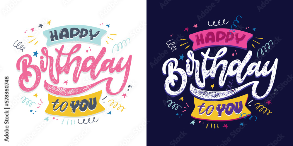Lettering slogan for Happy Birthday. Hand drawn phrase for gift card ...