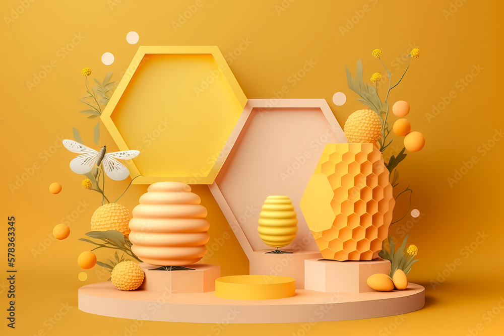 Honeycomb background product podium display stand, mockup or healthy ...