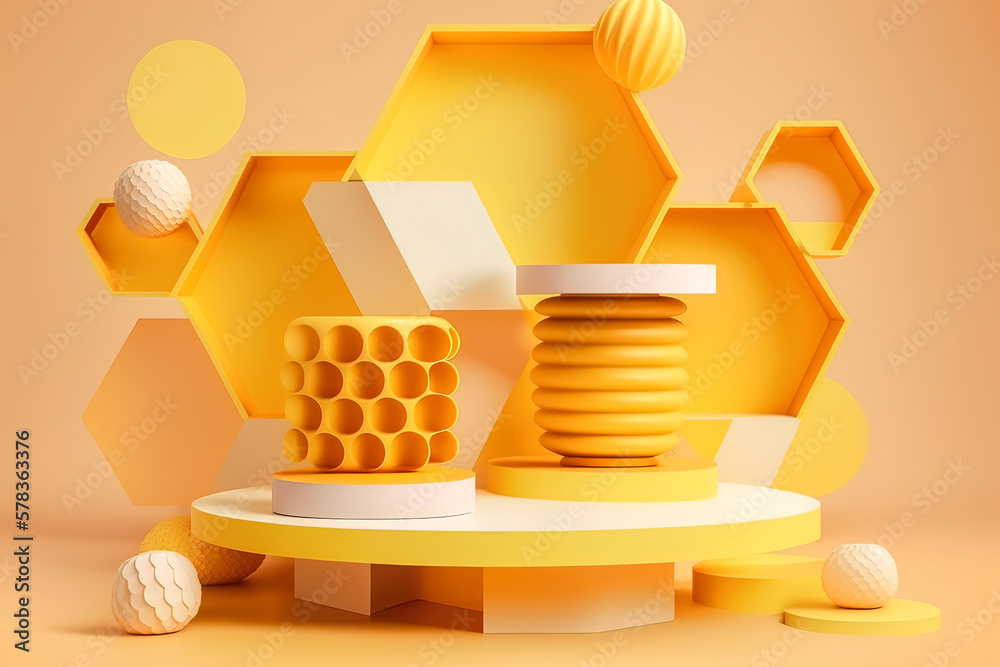 Honeycomb background product podium display stand, mockup or healthy ...