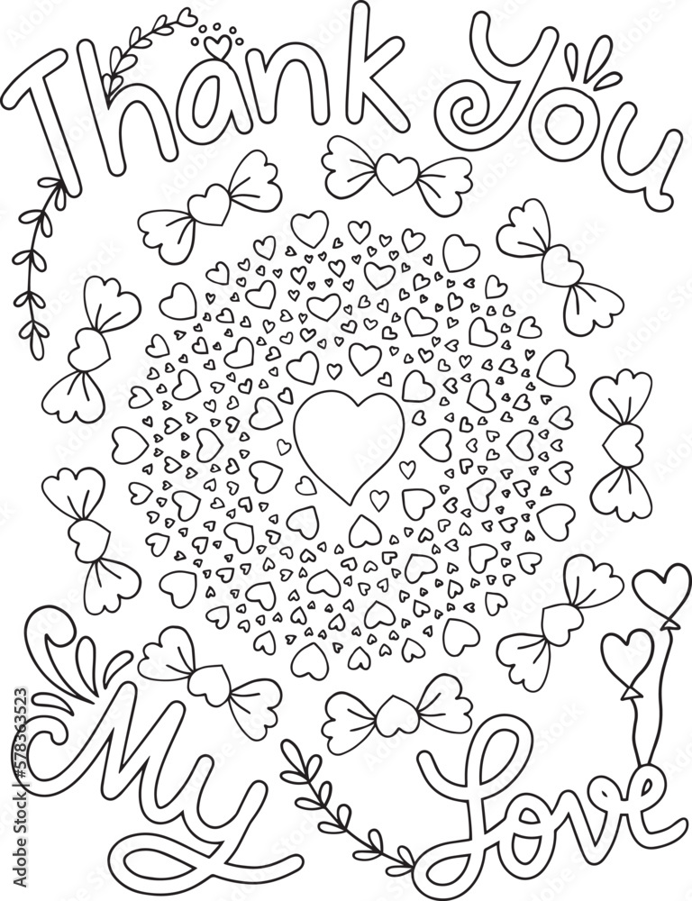 Hand drawn with inspiration word. Doodles art with heart and flowers ...