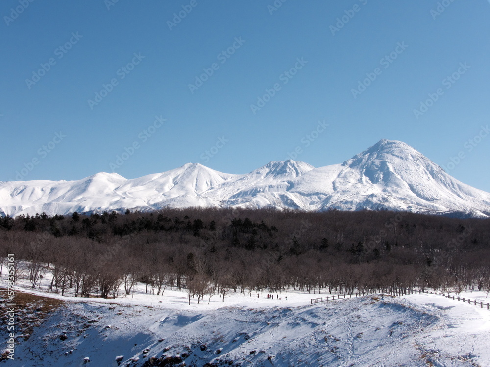 Hokkaido Shiretoko World Heritage Site Mt. Rausu in winter Stock Photo ...