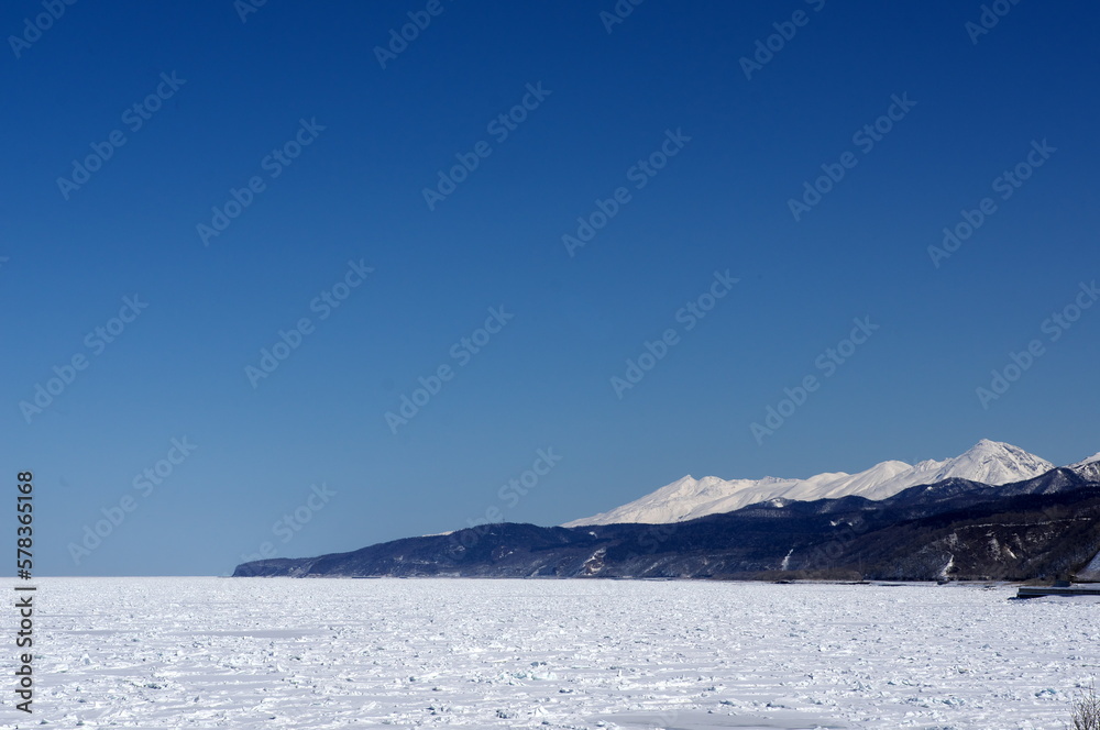 Hokkaido Shiretoko World Heritage Site Mt. Rausu in winter Stock Photo ...