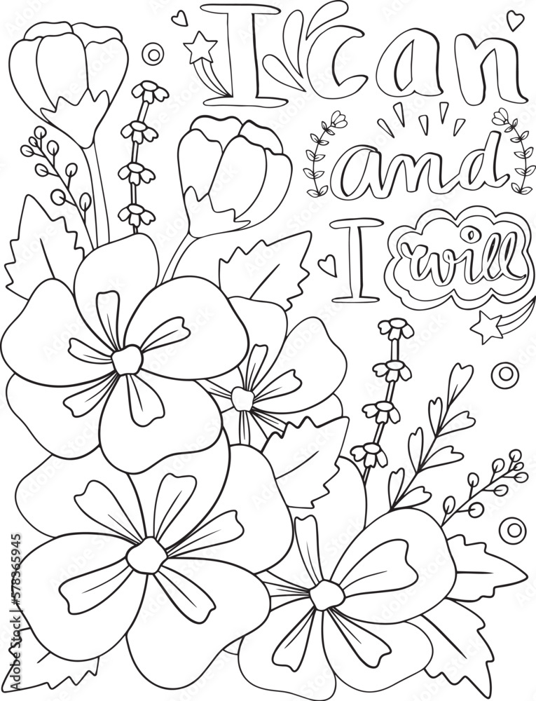 I can and I will font with flowers element for Valentine's day or ...