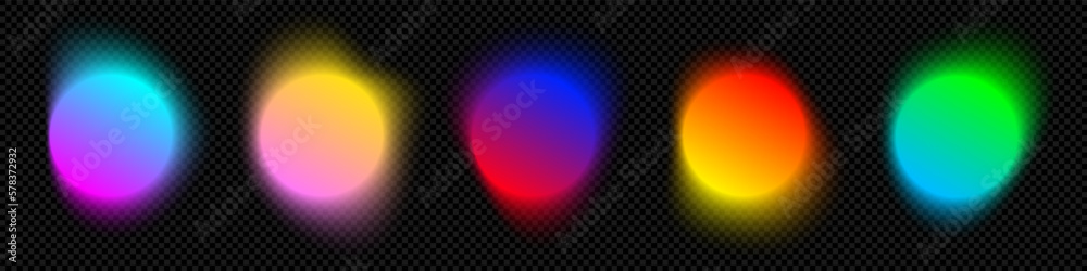 Color gradient circles, abstract neon light shape with color gradation on vector black ...