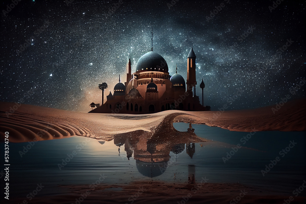 Beautiful Islamic Mosque On The Water with the beautiful background ...