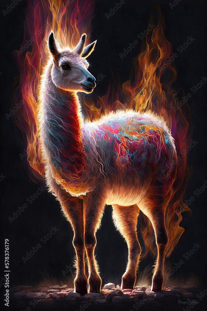Lama Alapaca flame on fire..Alpaca Lama symbol. flame in fire Icon Logo ...