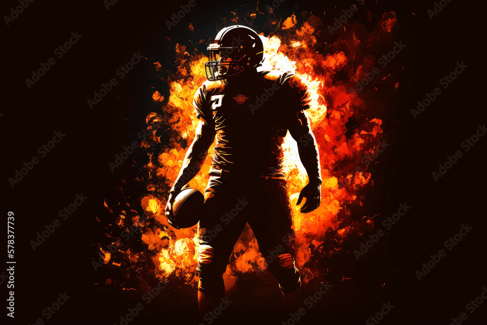 Silhouette of an American football player on fire, ai Stock ...