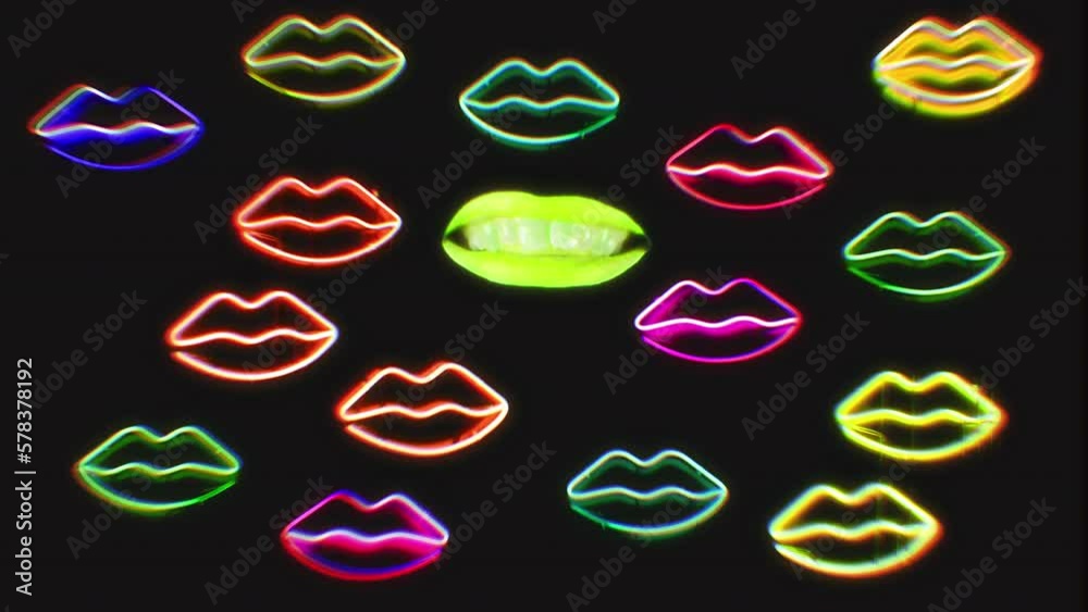 Female Mouth Neon Signs Funny Gestures Multicolored Flickering ...