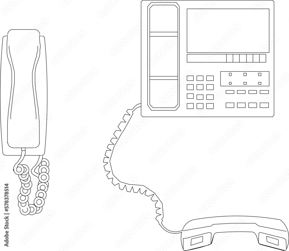 Set of sketch vector illustrations of vintage telephones with buttons ...