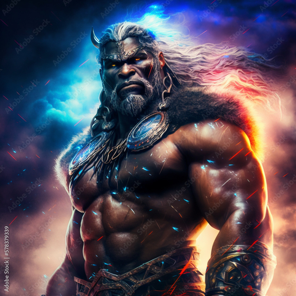 Portrait of a Black God of Thunder, Black Thor, Lightning God, Galactic ...