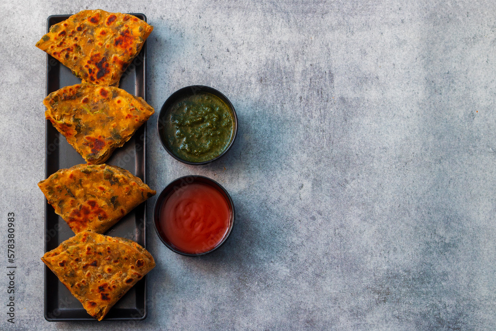 famous Indian flat bread "Methi Paratha".Made of fenugreek leaf and ...