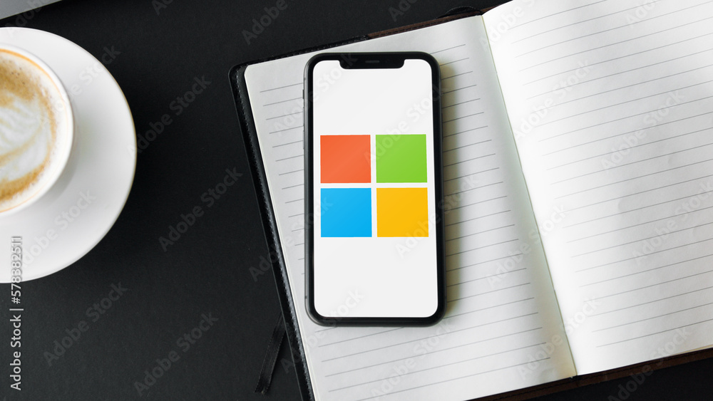 Mobile phone with the Microsoft Logo on the screen Stock Photo | Adobe ...