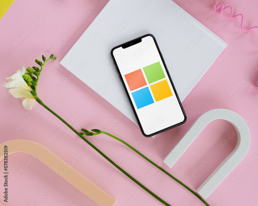 Mobile phone with the Microsoft Logo on the screen Stock Photo | Adobe ...