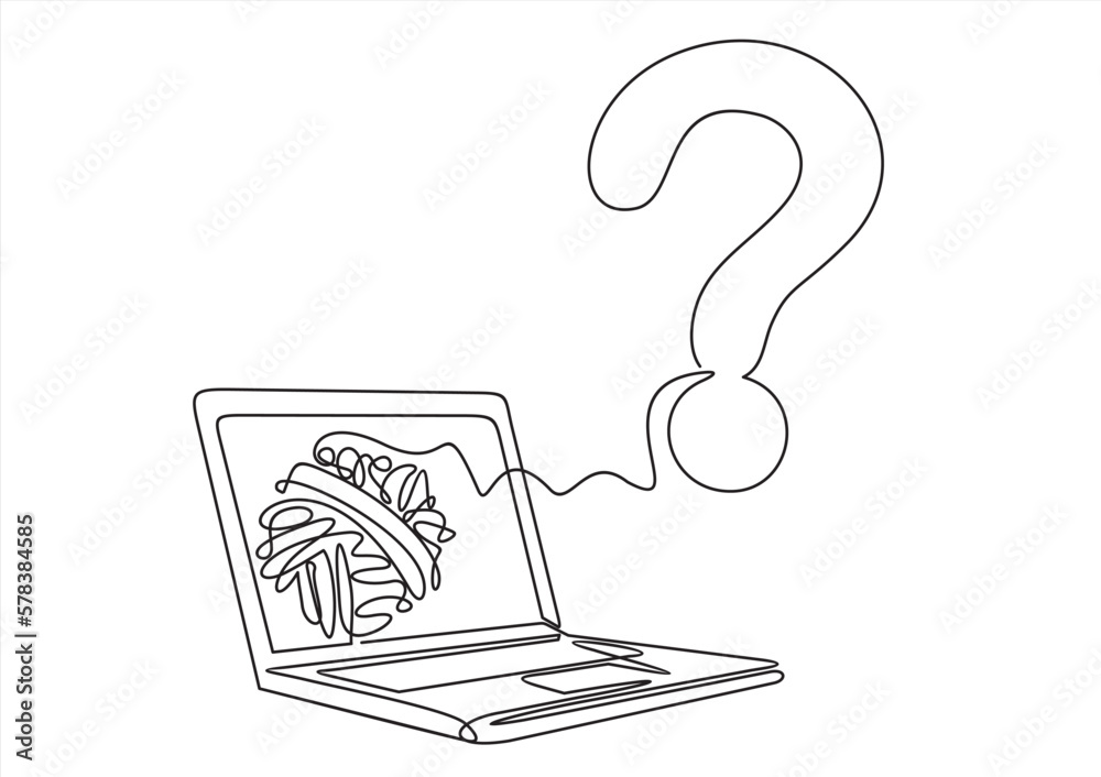 continuous line drawing of Question mark, FAQ on screen laptop, vector ...