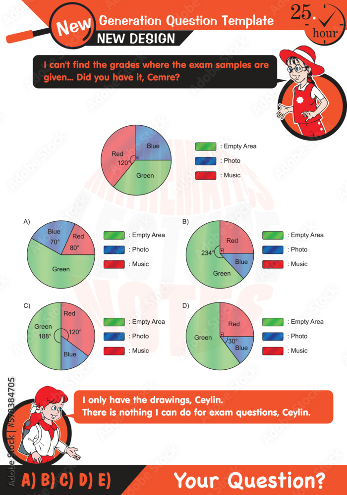 Mathematics, graph questions, column, circle, line, pie chart, next ...