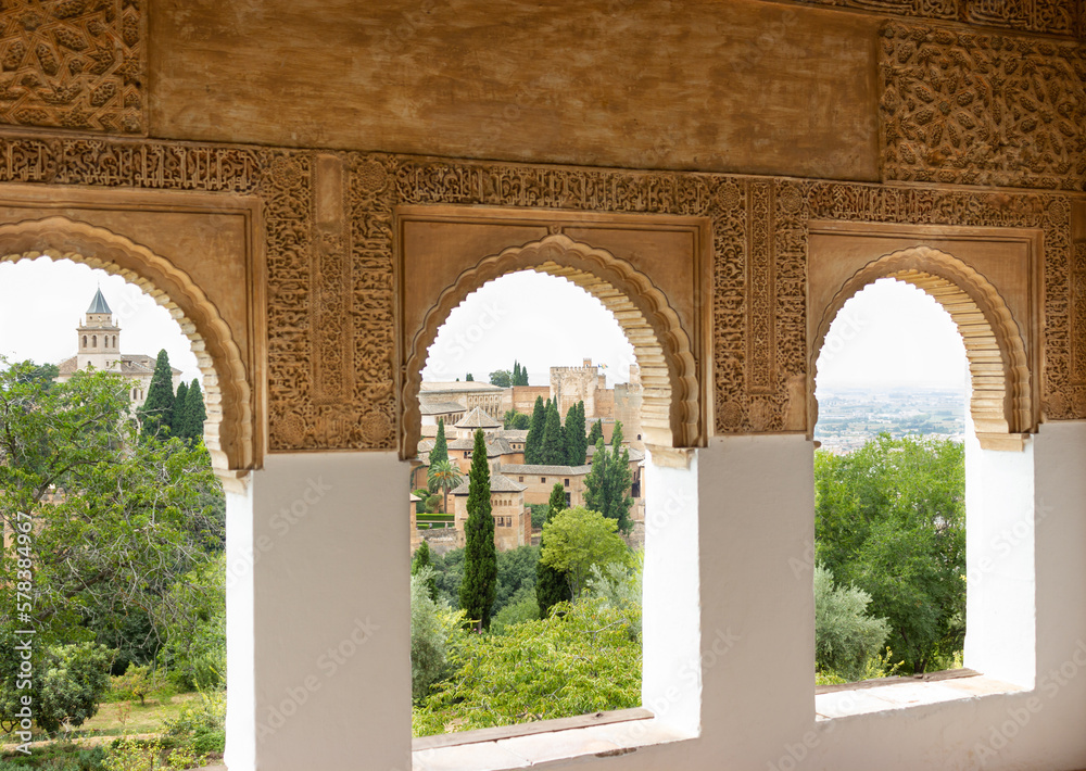 Views of the Alhambra from a window of the Generalife. Stock Photo ...