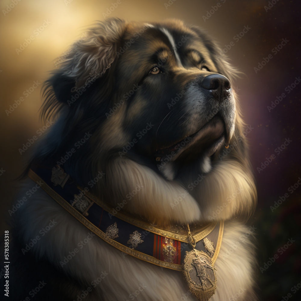 Portrait of a dog wearing a livery collar, realistic illustration, Ai ...