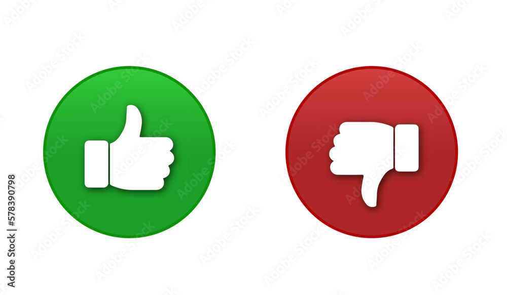 Like and dislike icons, thumbs up and down buttons isolated on green ...