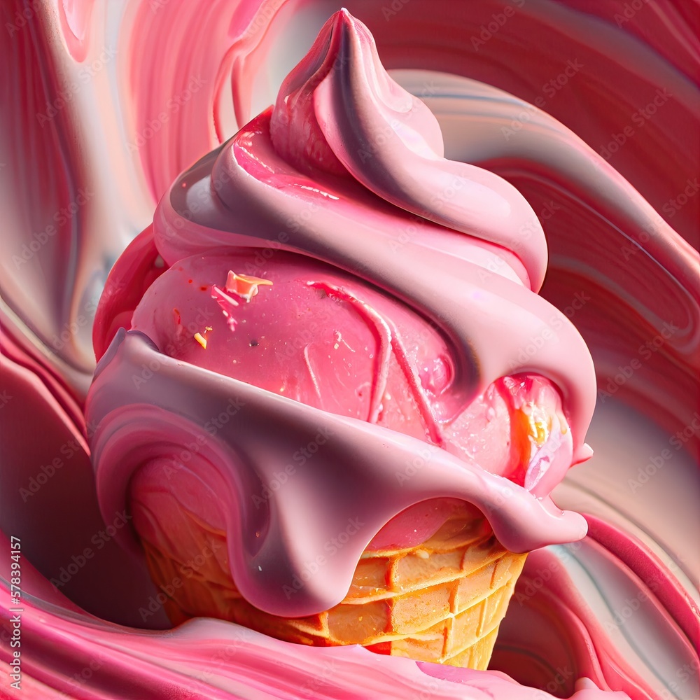 Strawberry Ice Cream Background Macro. Beautiful Ice-Cream Balls close ...