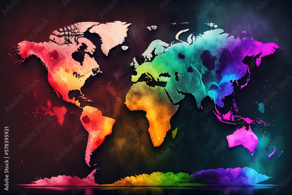 Colorful world map illustration, background. Generative AI Stock ...