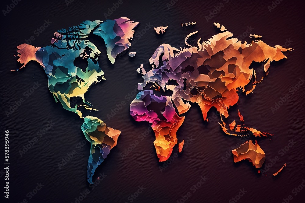 Colorful world map illustration, background. Generative AI Stock ...