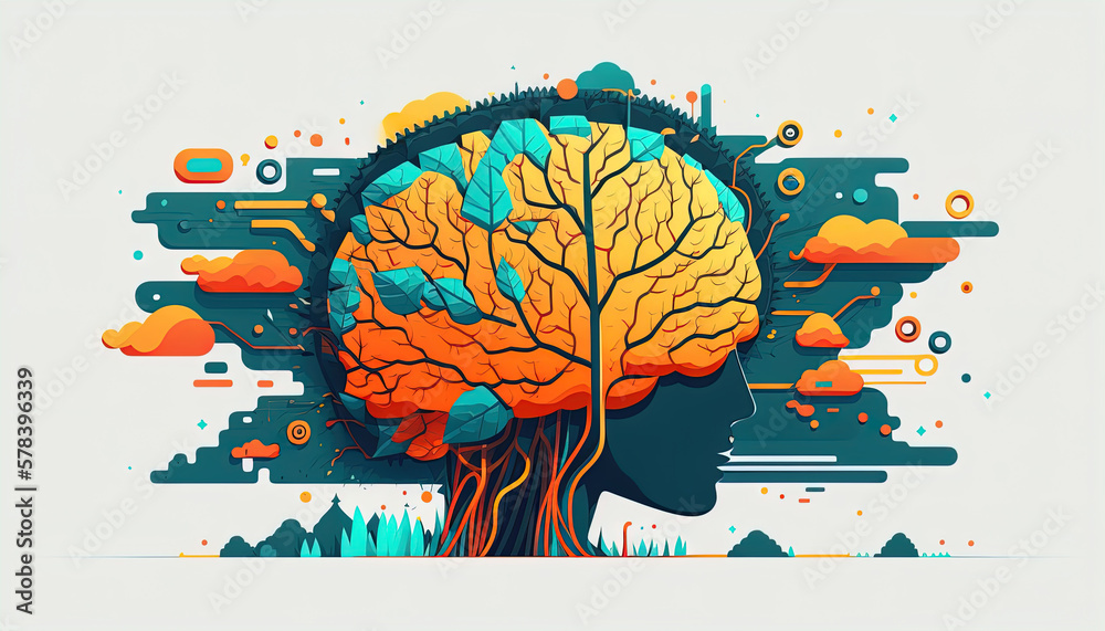 Augmented Artificial Intelligence Head Brain with computer screen ...