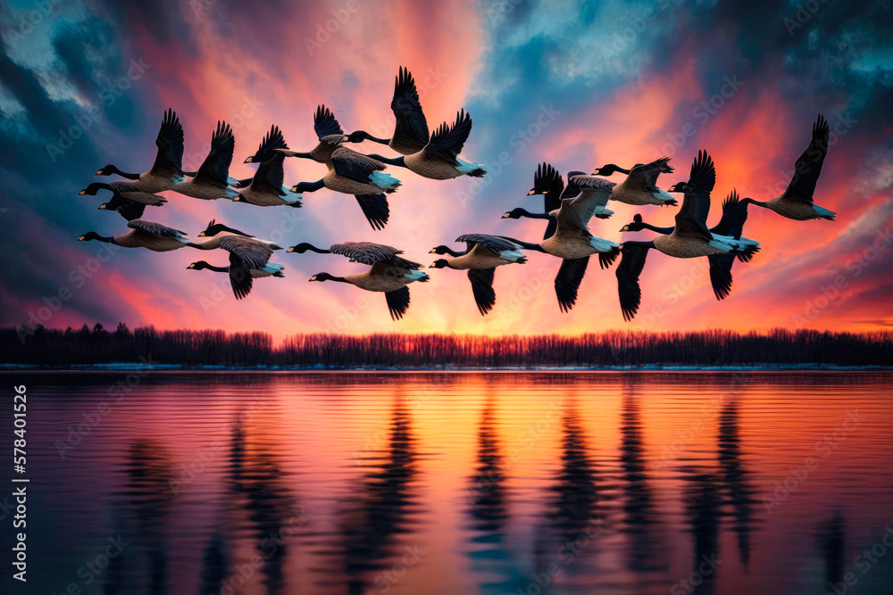 Hd Geese Flying Sunset
