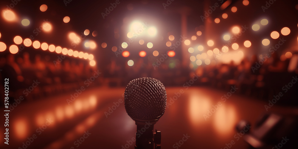 Concept Public speaking on stage with mic. Microphone for singer music ...