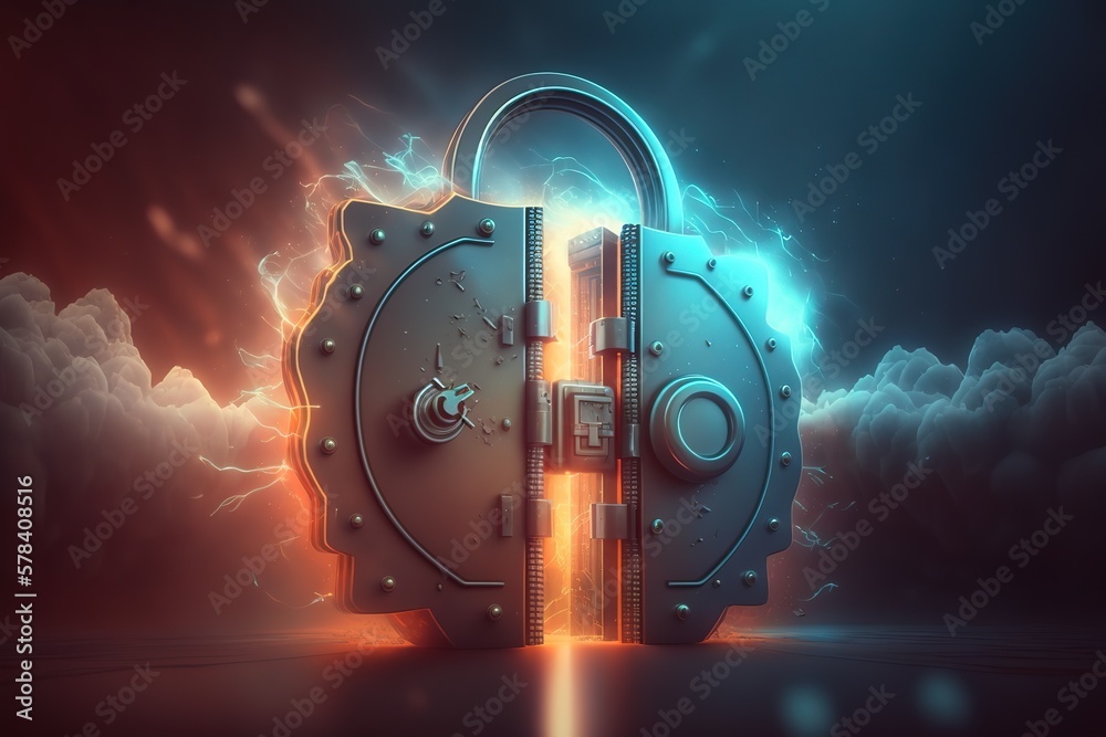 Cyber Security Data Protection Cyberattacks Concept On Blue Background Database Security