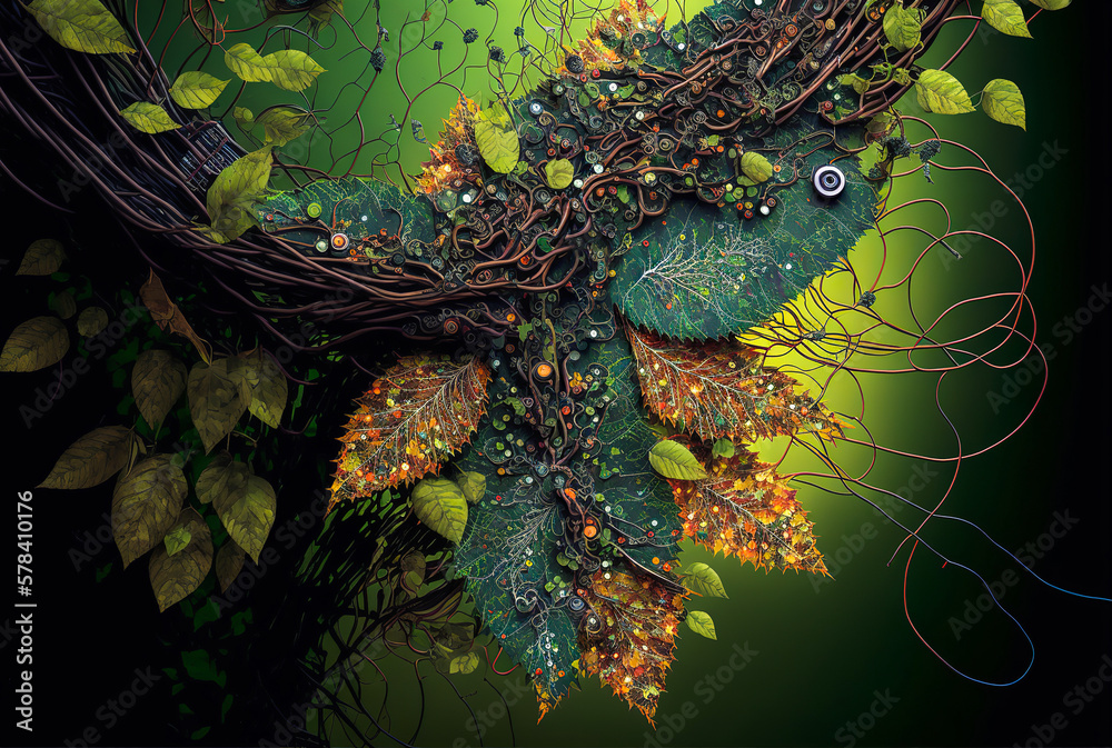 A printed circuit mixed with tree veins and leaves to optimize energy ...