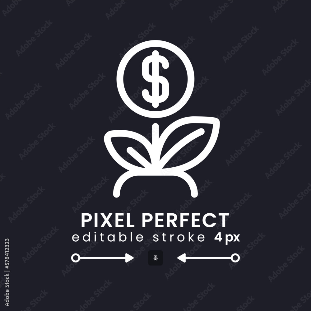 Financial growth white linear desktop icon on black. Socially responsible ventures. Seed money ...
