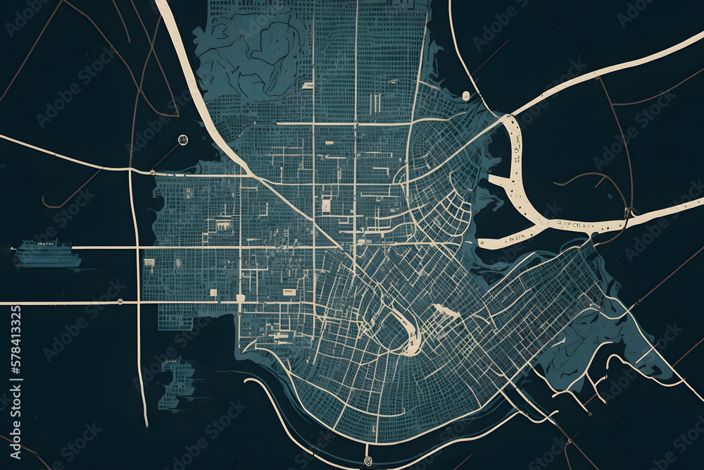 Urban Blueprint: City Map in monochrome hues with clean lines and ...